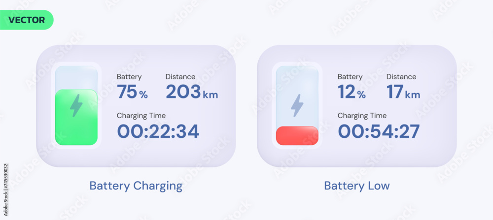 3D Vector Electric Vehicle battery charging display status clean ...