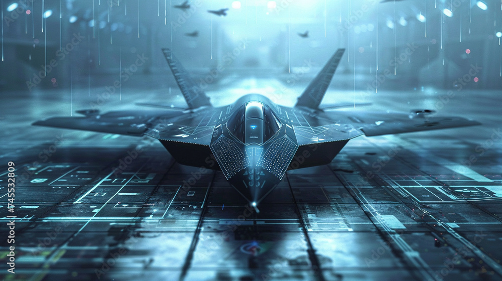 A stealth airplane, invisible to radars, represented in augmented ...