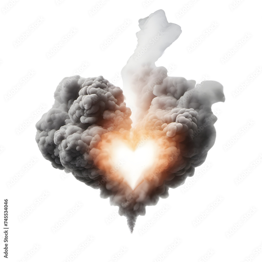 Gray heart shaped smoke on a transparent background. A heart shape ...