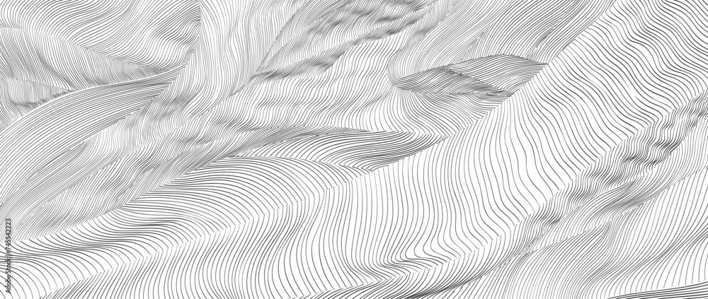 Abstract landscape background with white and black hand drawn line ...