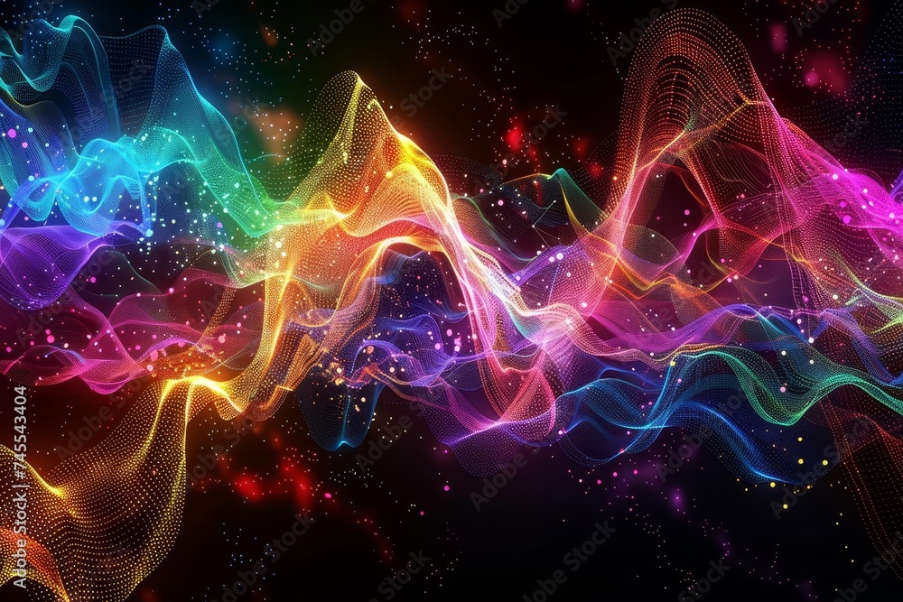 Futuristic abstract design featuring a spectrum of neon lights and ...