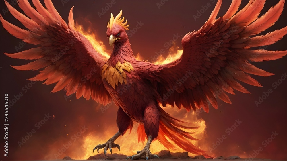 Foto de The ultra-realistic rendering of the angry phoenix, its full ...