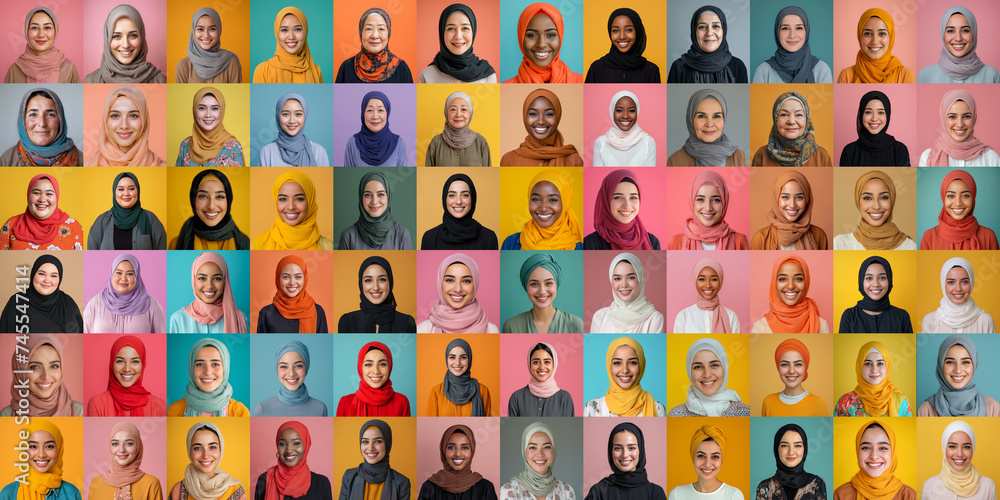 Composite portrait of headshots of different smiling muslim women women ...