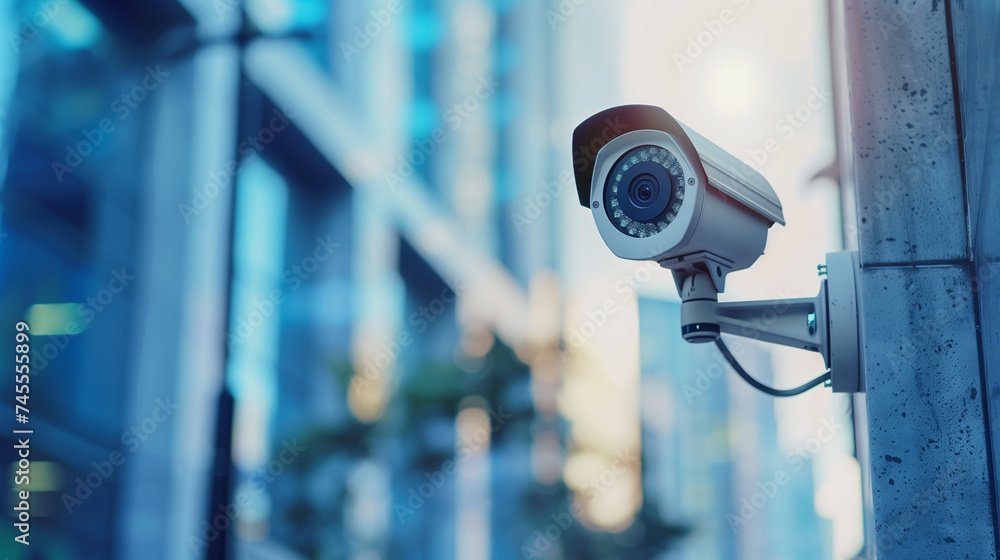 Modern Urban Surveillance, Security CCTV Camera on City Building for ...