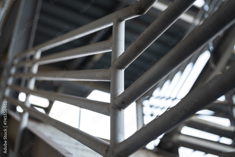 Metal overpass platform with banister structure of the factory place ...