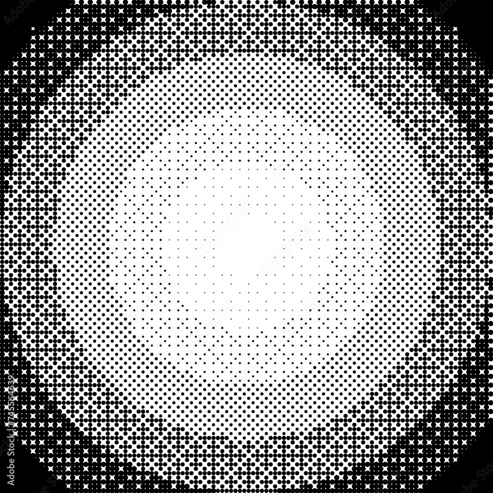 Radial pixelated gradient texture. Black and white dithered round ...