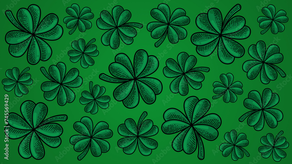 St Patrick four leaves clover illustration seamless pattern. Lucky ...