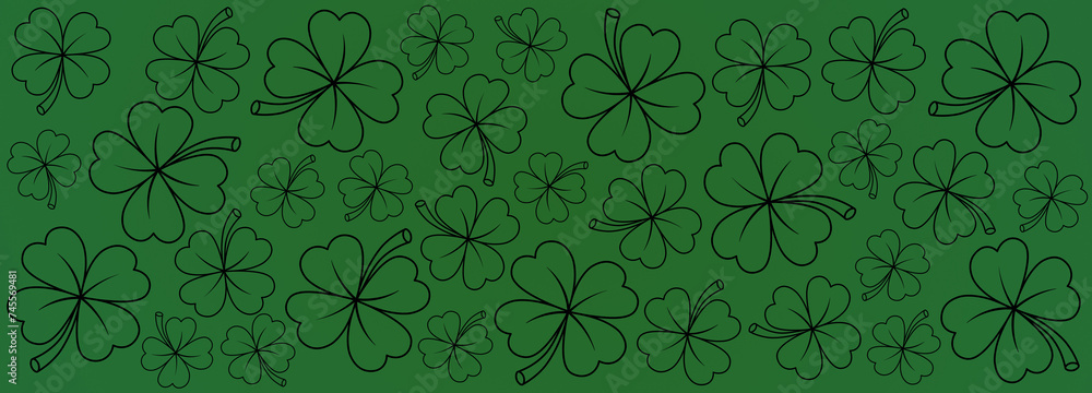 St Patrick four leaves clover illustration seamless pattern. Lucky ...