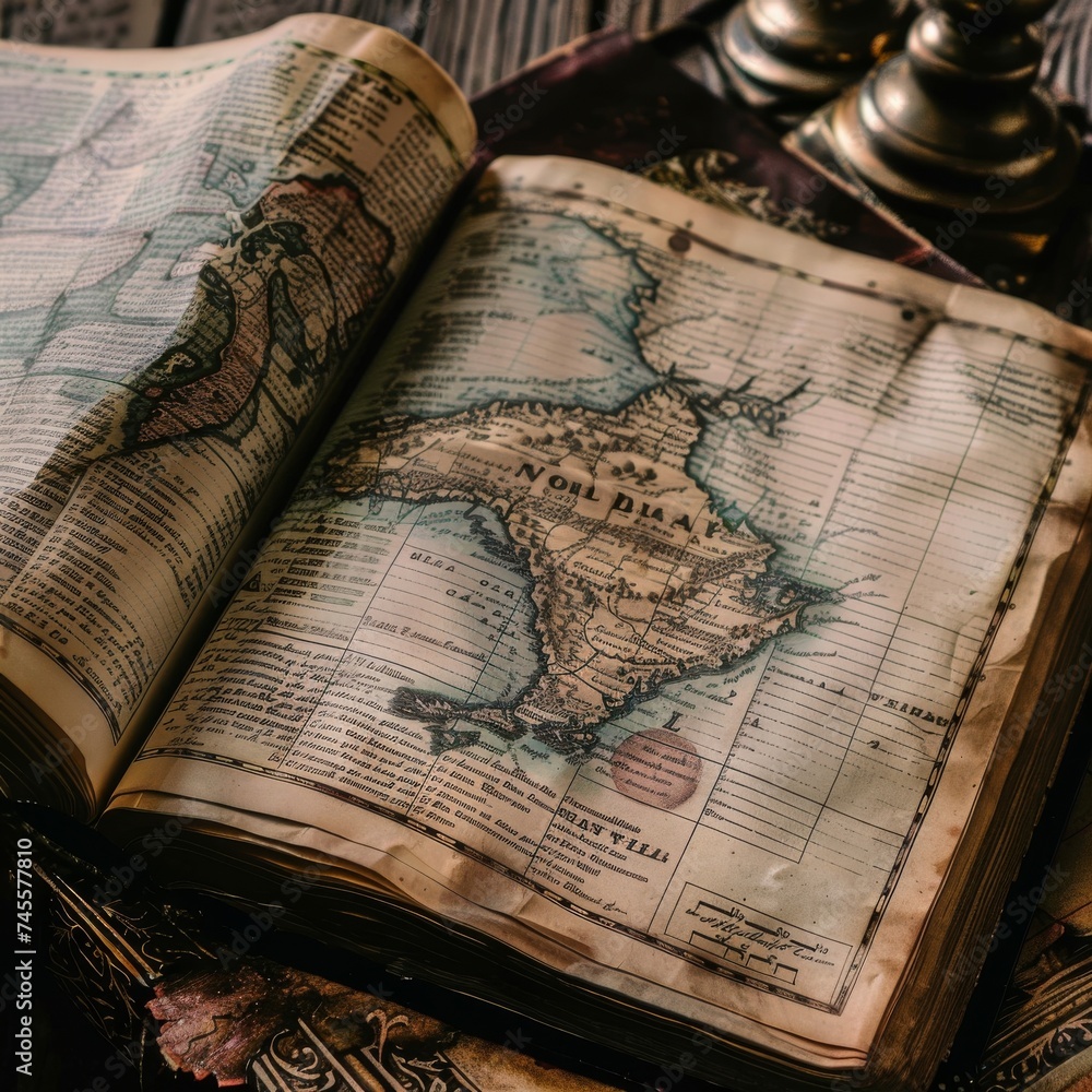 Vintage map of the Holy Land with an ancient Bible exploring Old ...