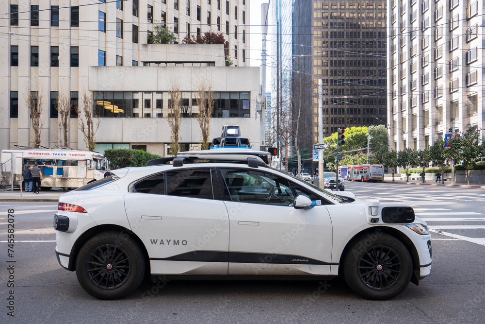 San Francisco, CA, USA - Feb 22, 2024: A Waymo all-electric robotaxi ...