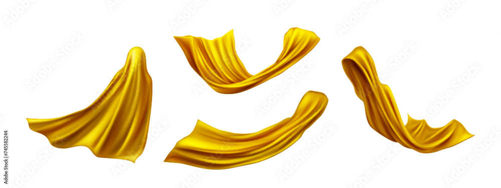Realistic golden cape cloak of superhero in different positions ...