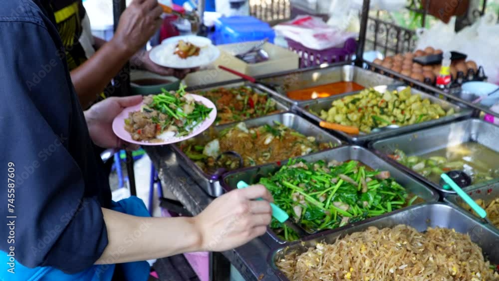 Counters with a lot of Thai dishes. A variety of exotic Asian dishes on ...