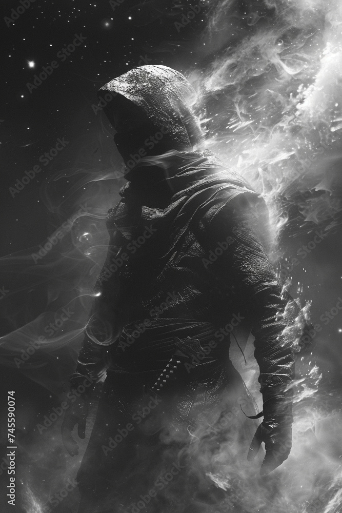 Ninja versus natural nebula beast, a dark, close encounter Stock ...