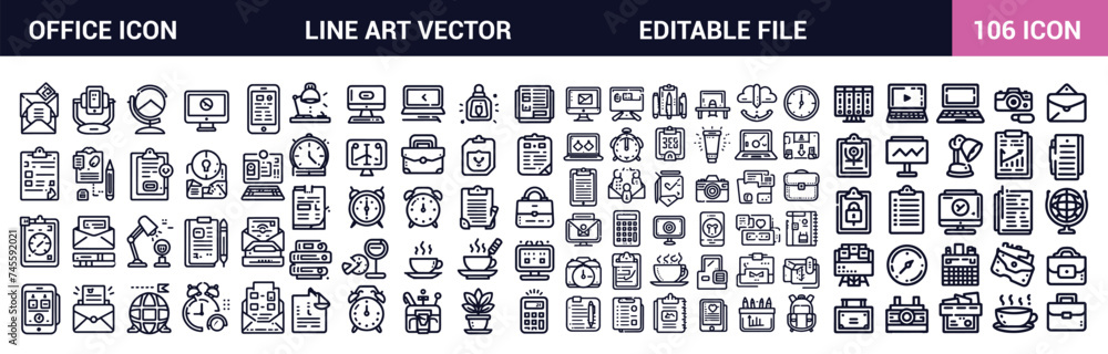 Simple Office icon set Vector Line art. Contains such Icons as Business ...