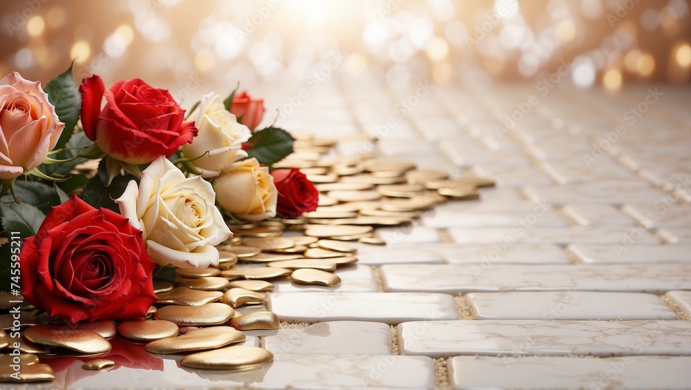 Backdrop: Classic roses on gold leaf paving stones are a timeless ...