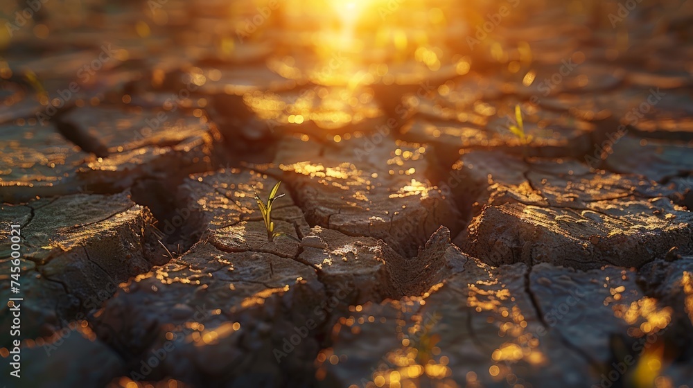 A close-up, realistic portrait of drought-impacted agricultural land ...