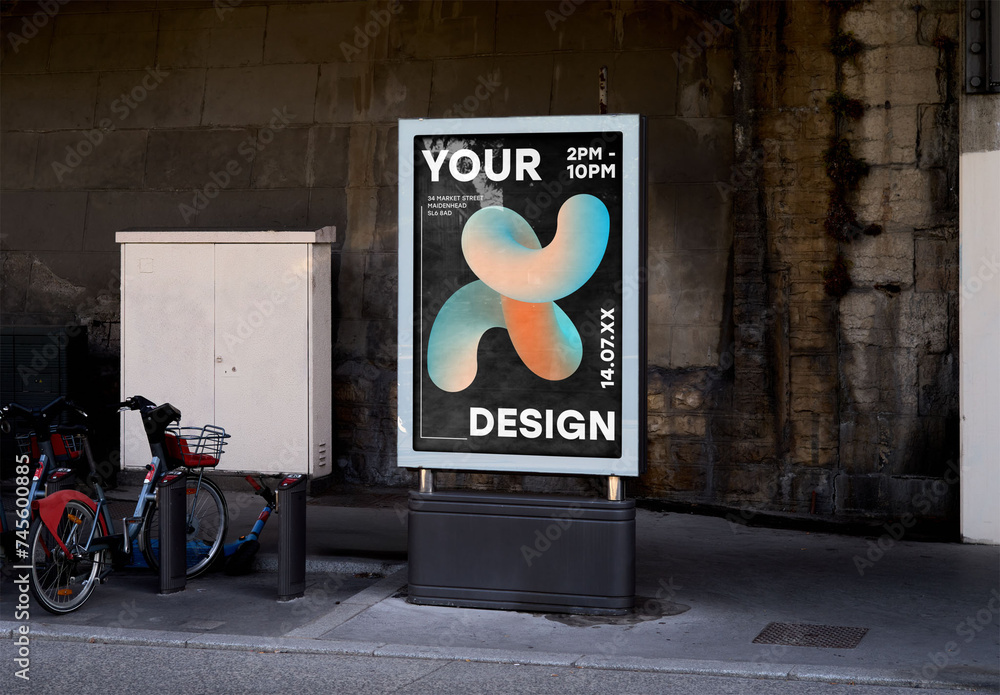 Mockup of customizable vertical sign by bicycle Stock Template | Adobe ...