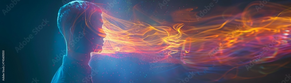 A mysterious iridescent figure emerging from the shadows its shimmering ...