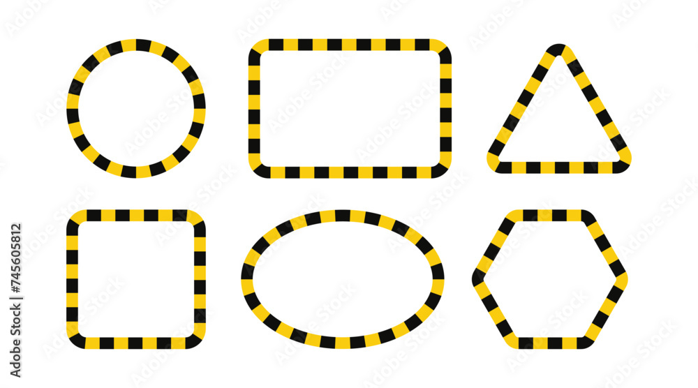 Warning frame with yellow and black tape. Barricade lines. Circle, oval ...