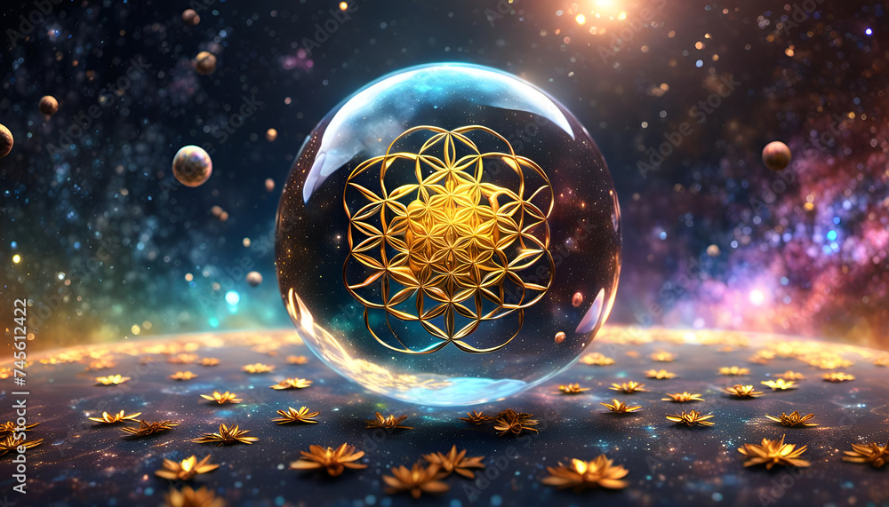 Blume des Lebens Gold in Glaskugel Symbol Kraft Energie Harmonie ...