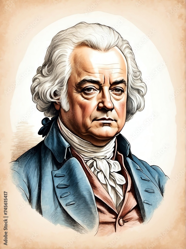 ภาพประกอบสต็อก John Adams hand drawn sketch portrait on plain white ...