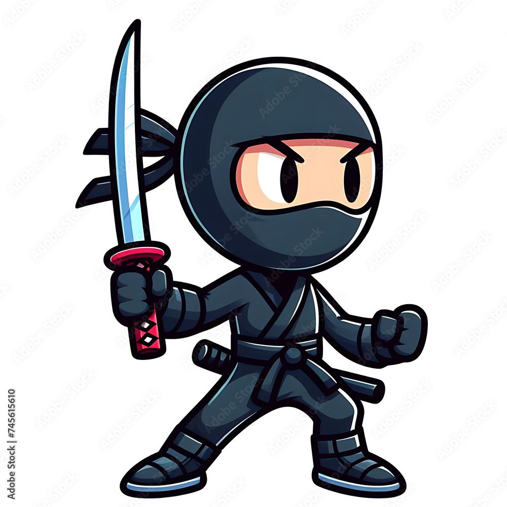 cartoon ninja warrior with sword isolated on transparent background ...
