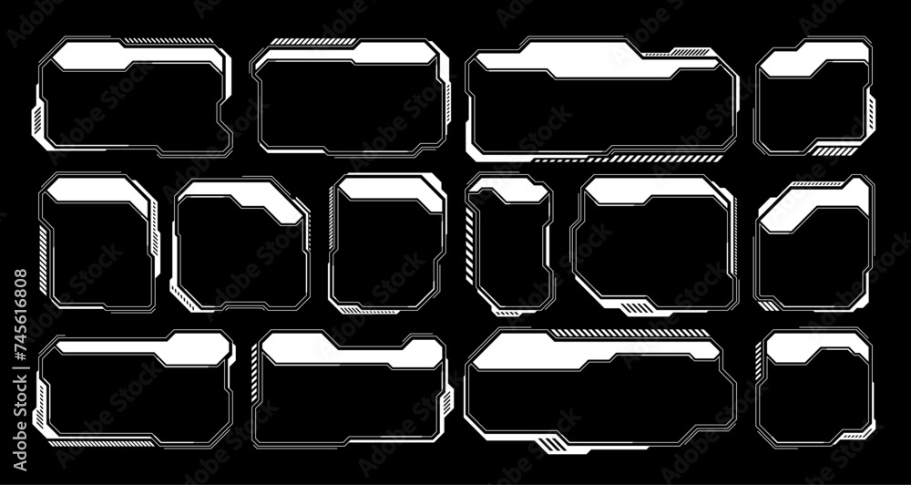 White futuristic HUD, UI elements. Sci-fi user interface text boxes ...