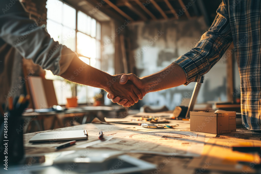 businessman, shaking hands, background, strategy, office, team ...