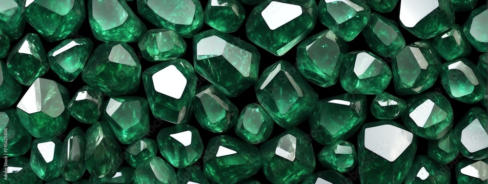 Wide angle panoramic view of shiny green crystal texture background ...