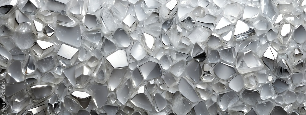 Wide angle panoramic view of shiny white crystal texture background ...