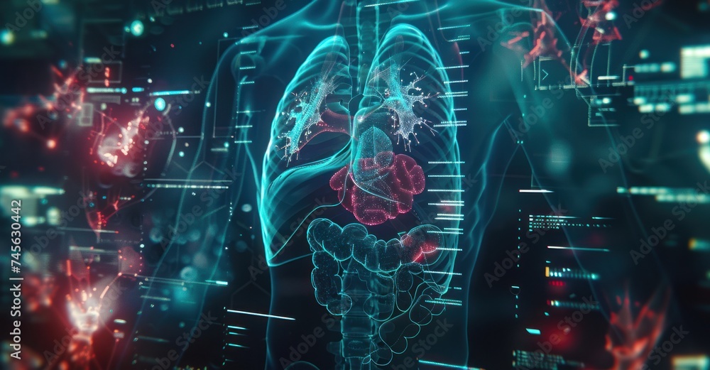 Human outline with futuristic organ illustrations, digital health ...