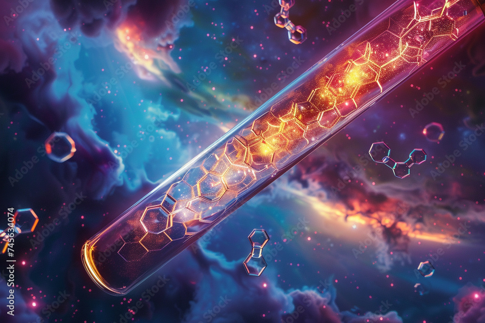 Create an image of interconnected molecules floating inside a glowing ...