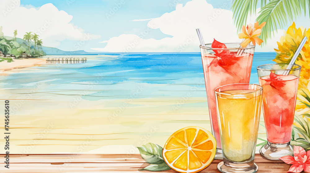 Watercolor background for the summer season. Watercolor background for ...