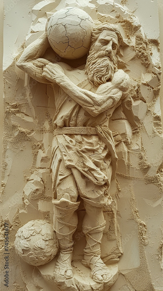 Sand art of Atlas holding the world sculpted with the titan strained ...