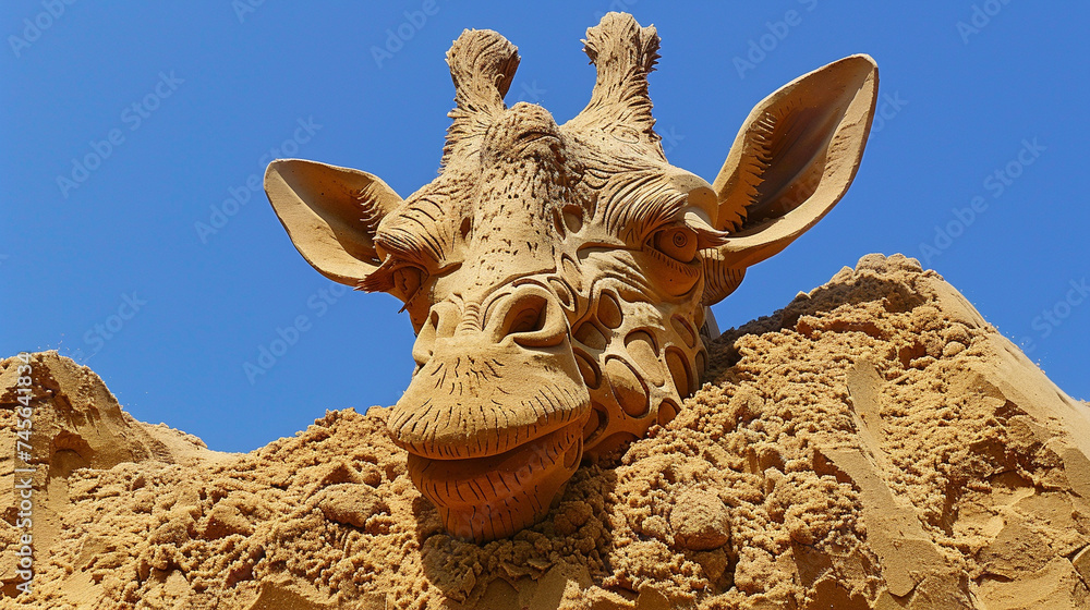 Sand sculptures of giraffe towering and fearsome capturing the king of ...