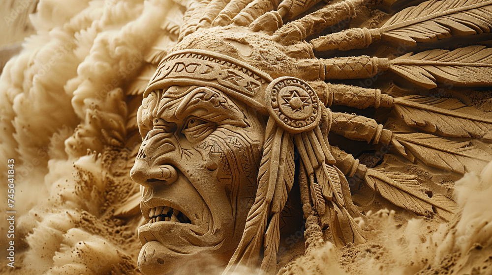 Sand sculptures of native american towering and fearsome capturing the ... Sand sculptures of native american towering and fearsome capturing the ...