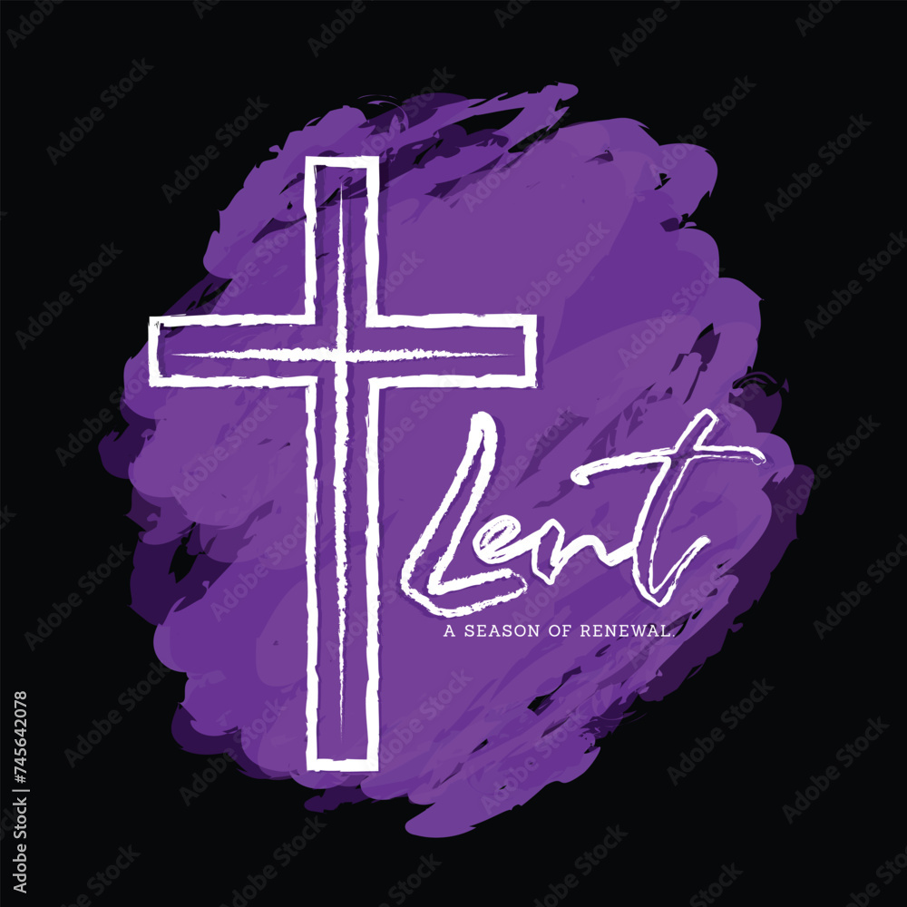 LENT, a season of renewal - White ink brush text and cross crucifix ...
