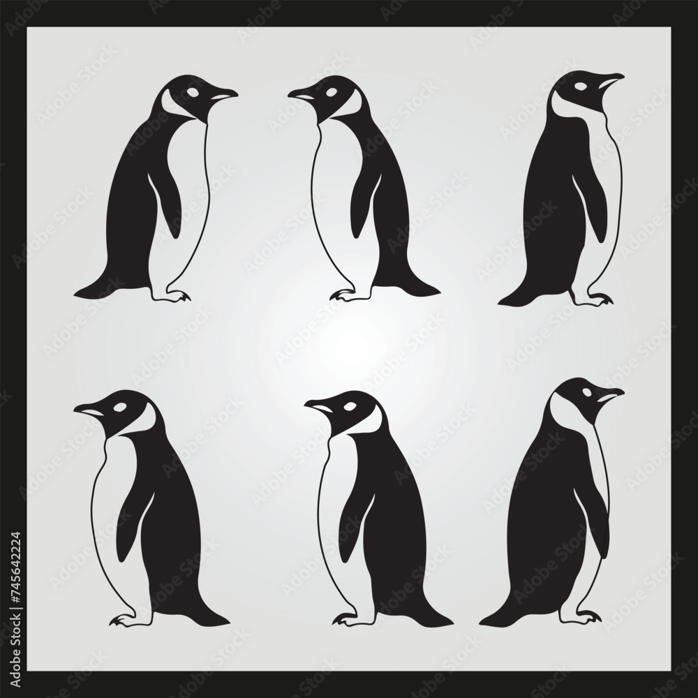 Penguin silhouette set Clipart on a hex color background Stock Vector ...