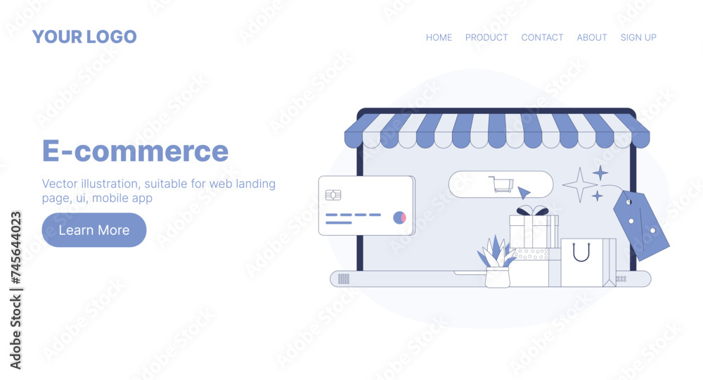 E-commerce. Web Landing Page Design. Flat Cartoon Vector Illustration ...