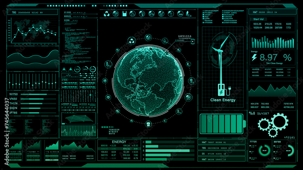 Sophisticated digital monitoring dashboard showcasing global renewable ...