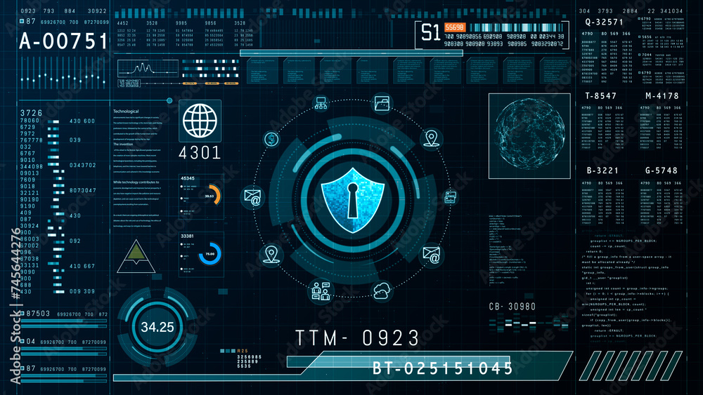 Advanced cybersecurity dashboard with encryption shield, data analytics ...