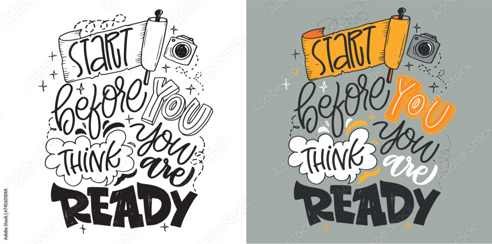 Set with hand drawn lettering quotes in modern calligraphy style ...