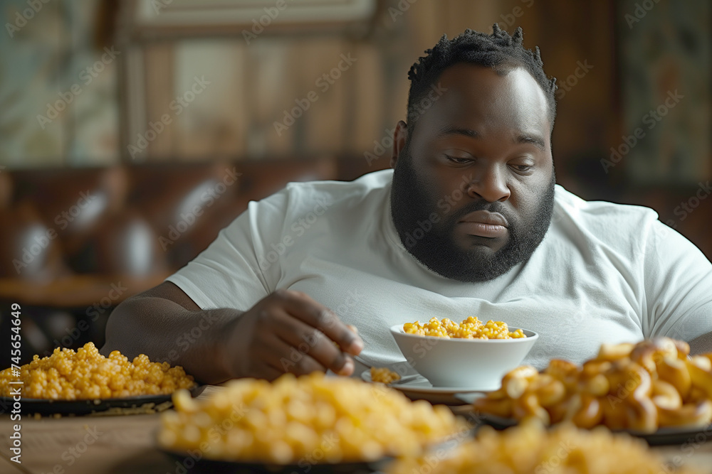 Adult Obese Overweight Fat Black Man Eating Unhealthy Fast Food Adult Obese Overweight Fat Black Man Eating Unhealthy Fast Food