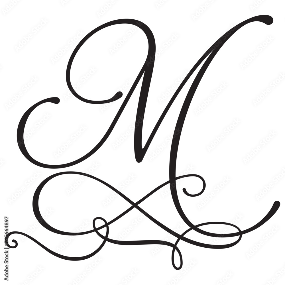 M letter M name swirl font decoration laser cut vector sign design ...
