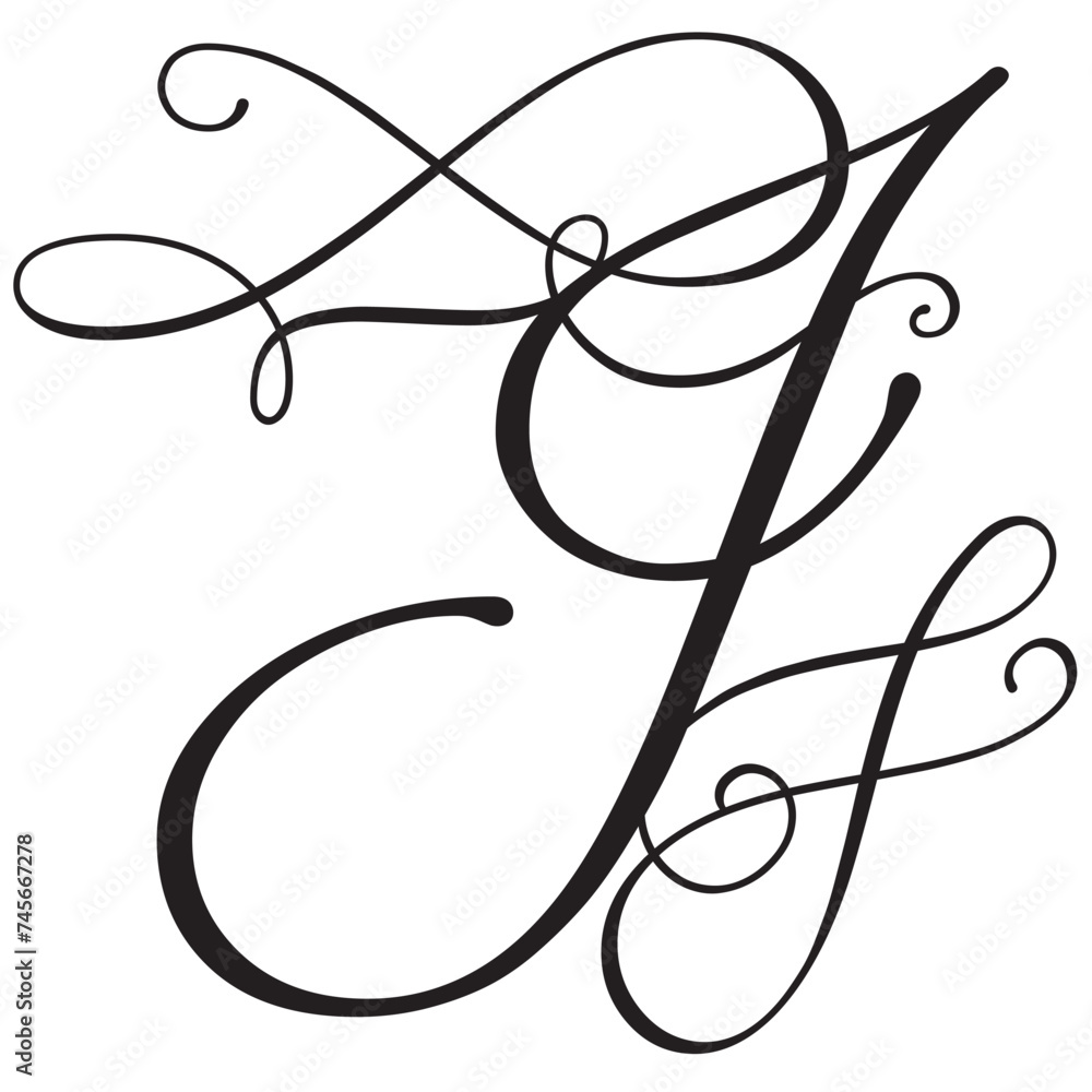 vector, icon, black, silhouette, drawing, design, outline, j, letter ...