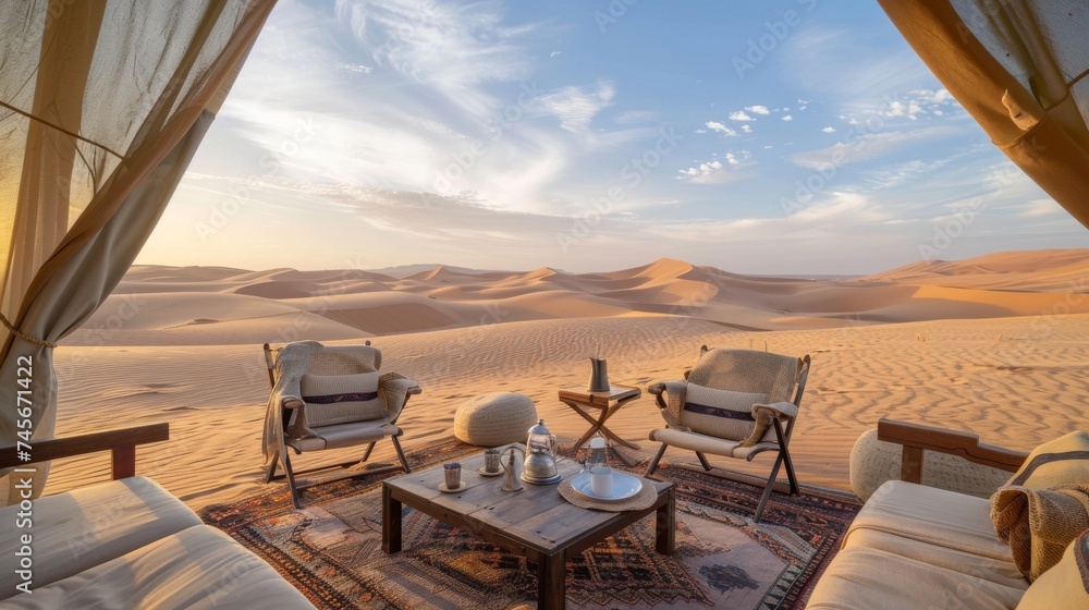 Luxury meets wilderness in this glamping setup with comfortable chairs ...