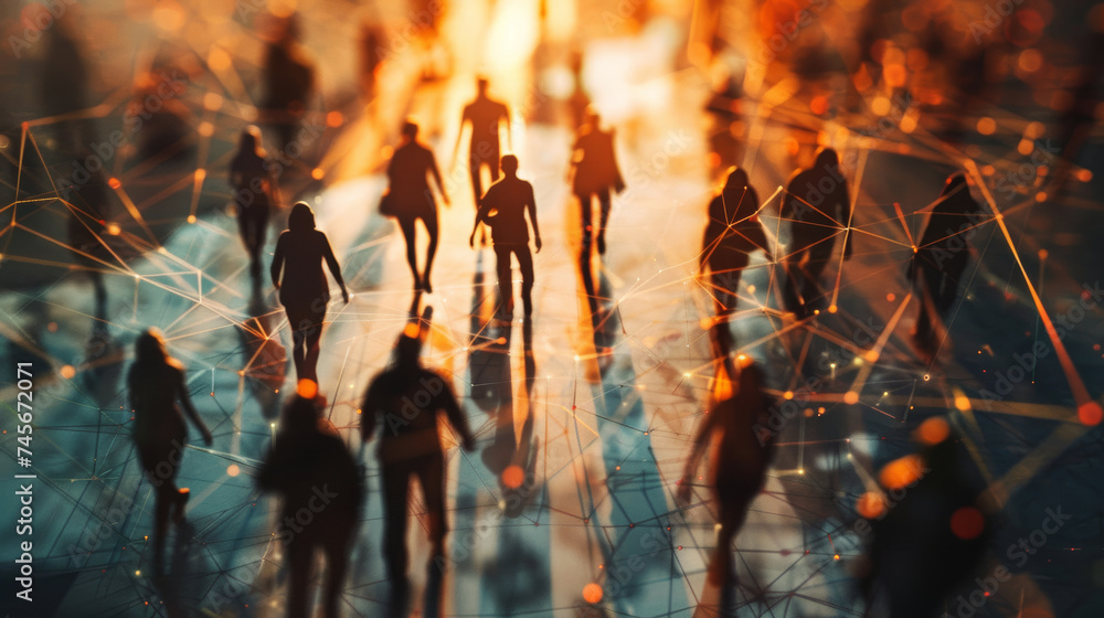 Group, people and crowd connected to wifi internet, big data and smart ...