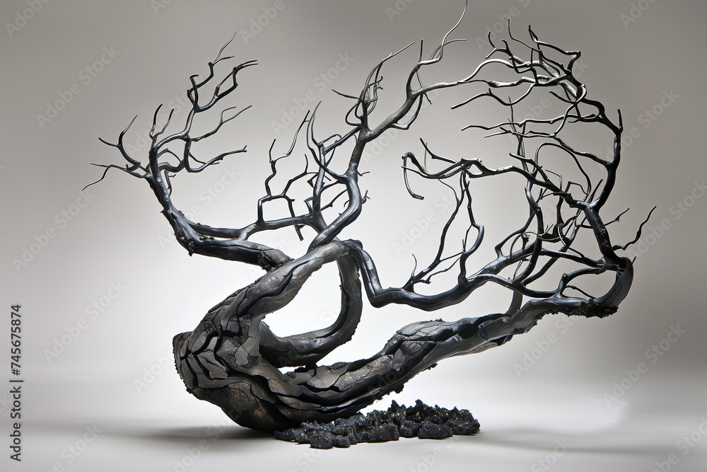 An abstract sculpture of intertwined branches stands tall, embodying ...