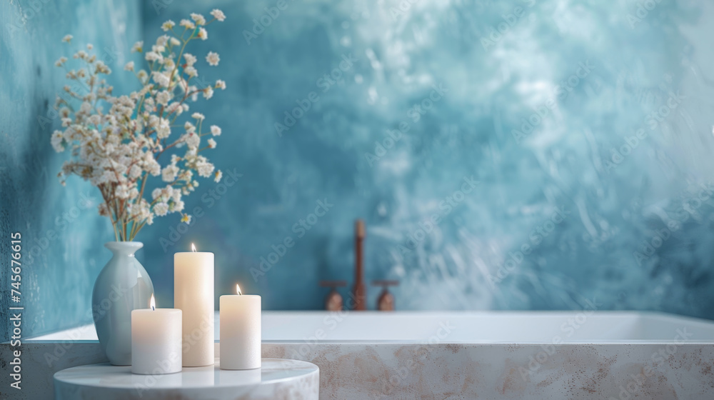 Spa blur bathroom contemporary interior blue light color background ...