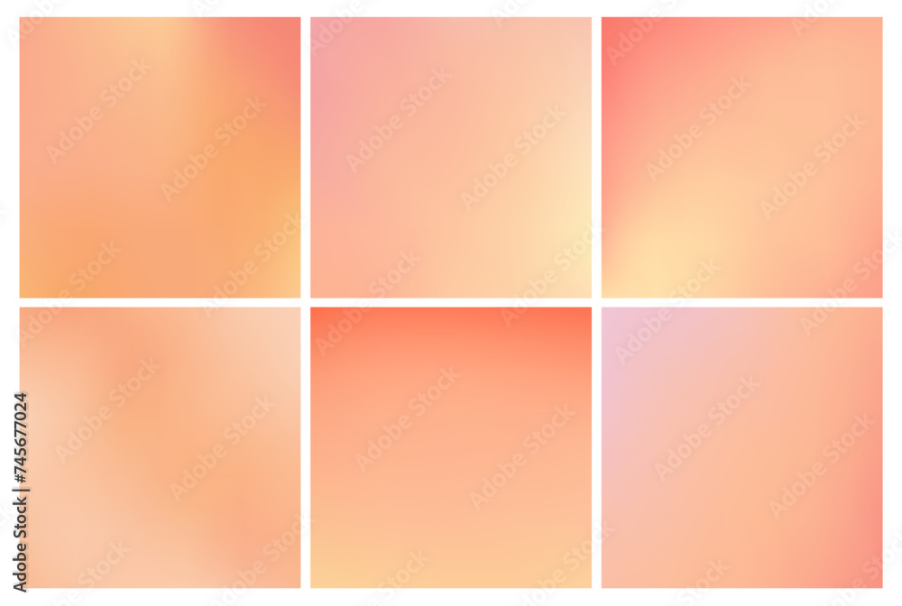 Peach fuzz. Set of vector gradient backgrounds in trendy light warm ...